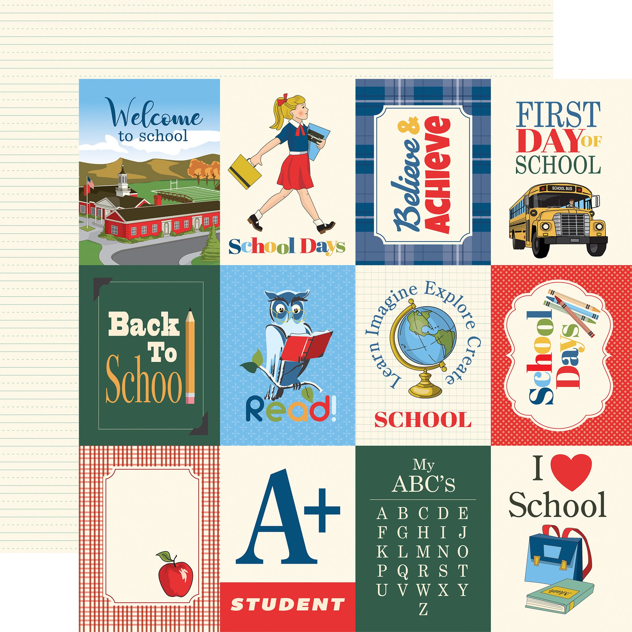 School Days: 3x4 Journaling Cards - Papel Scrap 12x12 - Echo Park